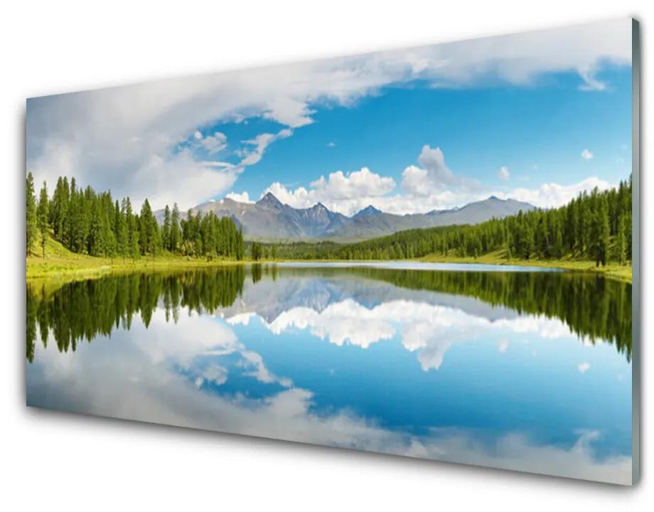 akrylový obraz Les Jezero Hory Krajina 125x50 cm