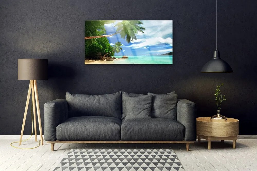 Obraz na skle Palma Pláž Moře Krajina 100x50 cm