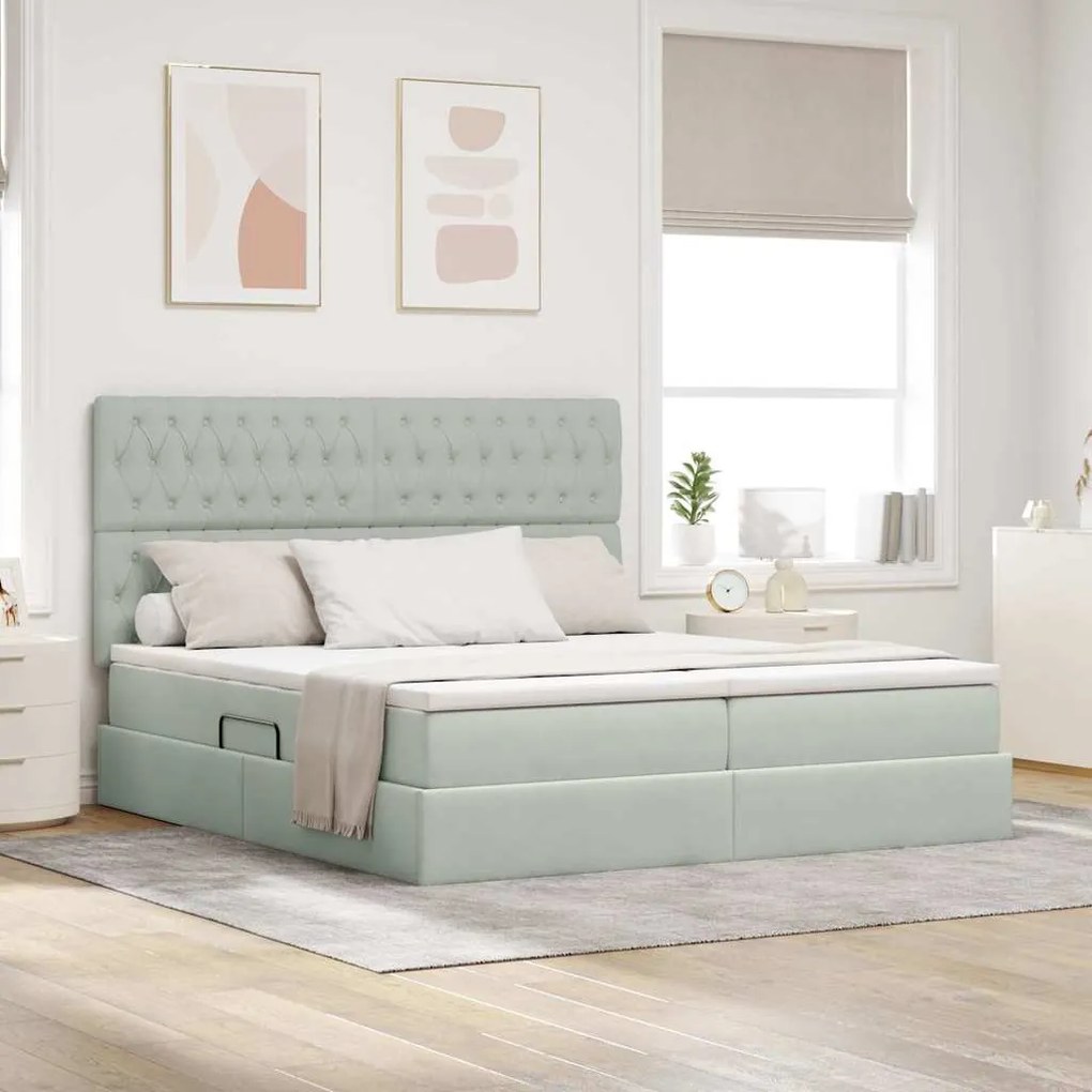Postel s úložným prostorem Světle šedá 200 x 200 cm samet 3372263