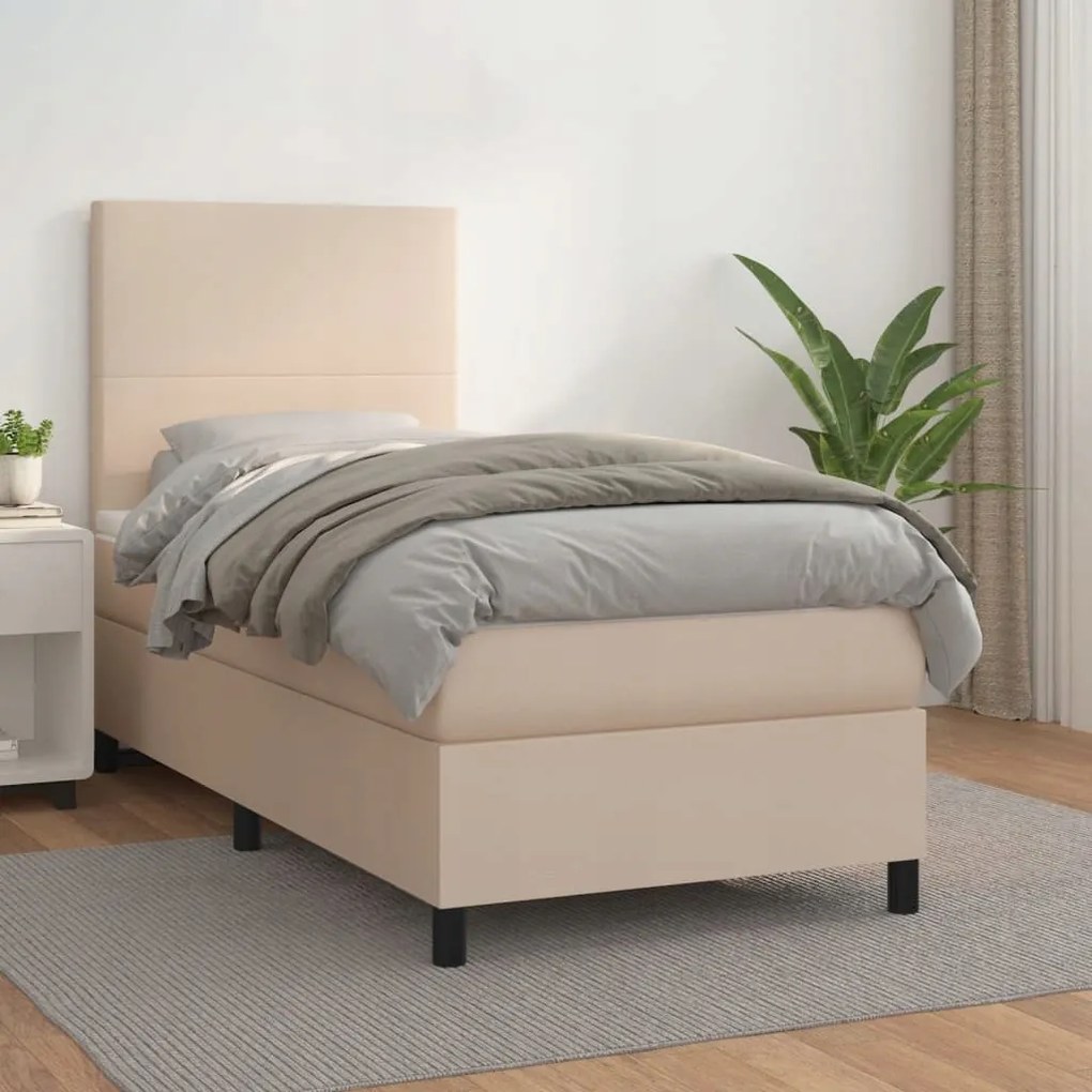 Box Spring Postel S Matrací Umělá Kůže Cappuccino Hladký design 90 x 200