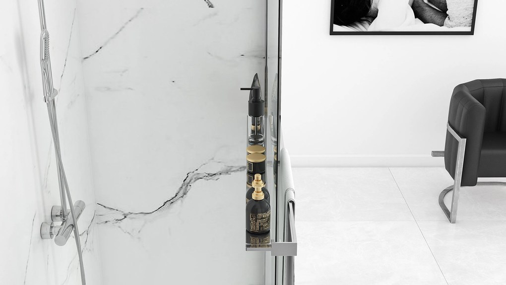 Rea Aero N, sprchová zástěna typu Walk-In 110cm, 8mm čiré sklo, chromový profil + polička a věšák EVO, KPL-K0612