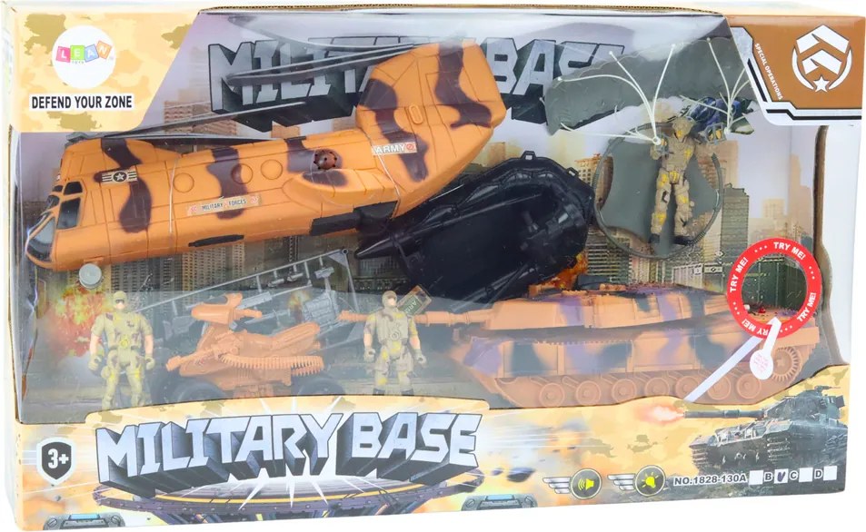 LEAN Toys Vojenská sada: tank, vrtulník, výsadkář, zvuky