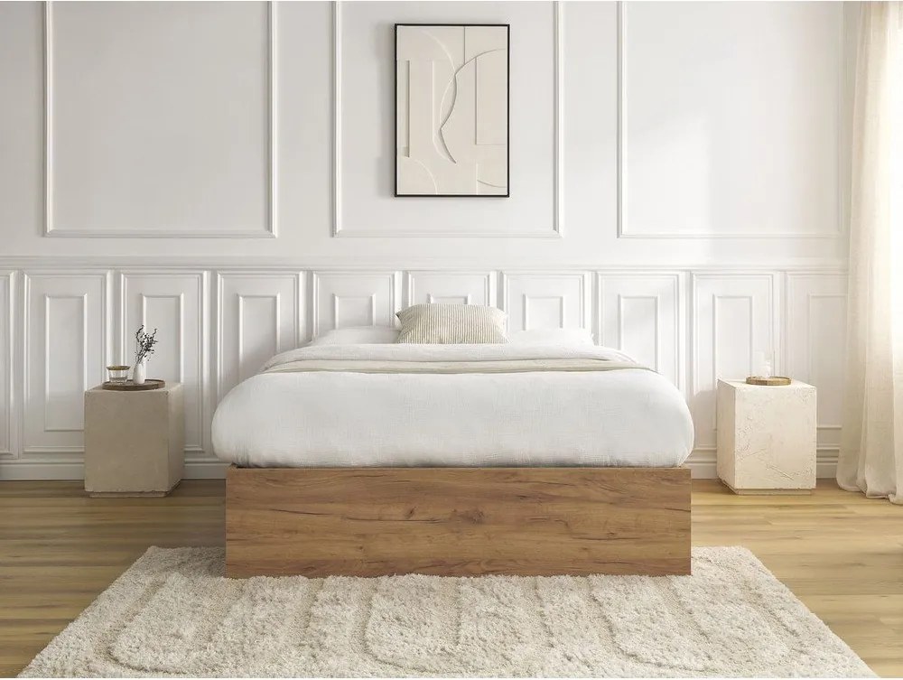 Dvoulůžková postel z dřevotřísky v dekoru břízy s úložným prostorem/bez čela s roštem 180x200 cm v přírodní barvě Mara – Bobochic Paris