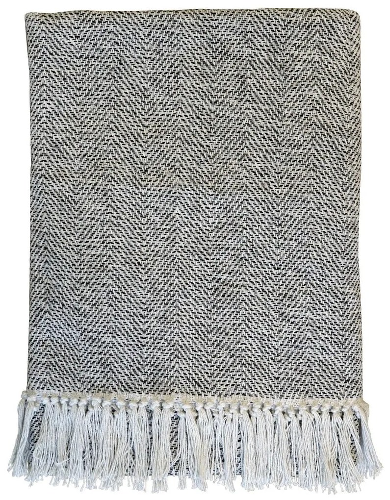 Chic Antique Bavlněný přehoz Surplus Yarn Pattern Black 170×130 cm, černá barva, bílá barva, textil