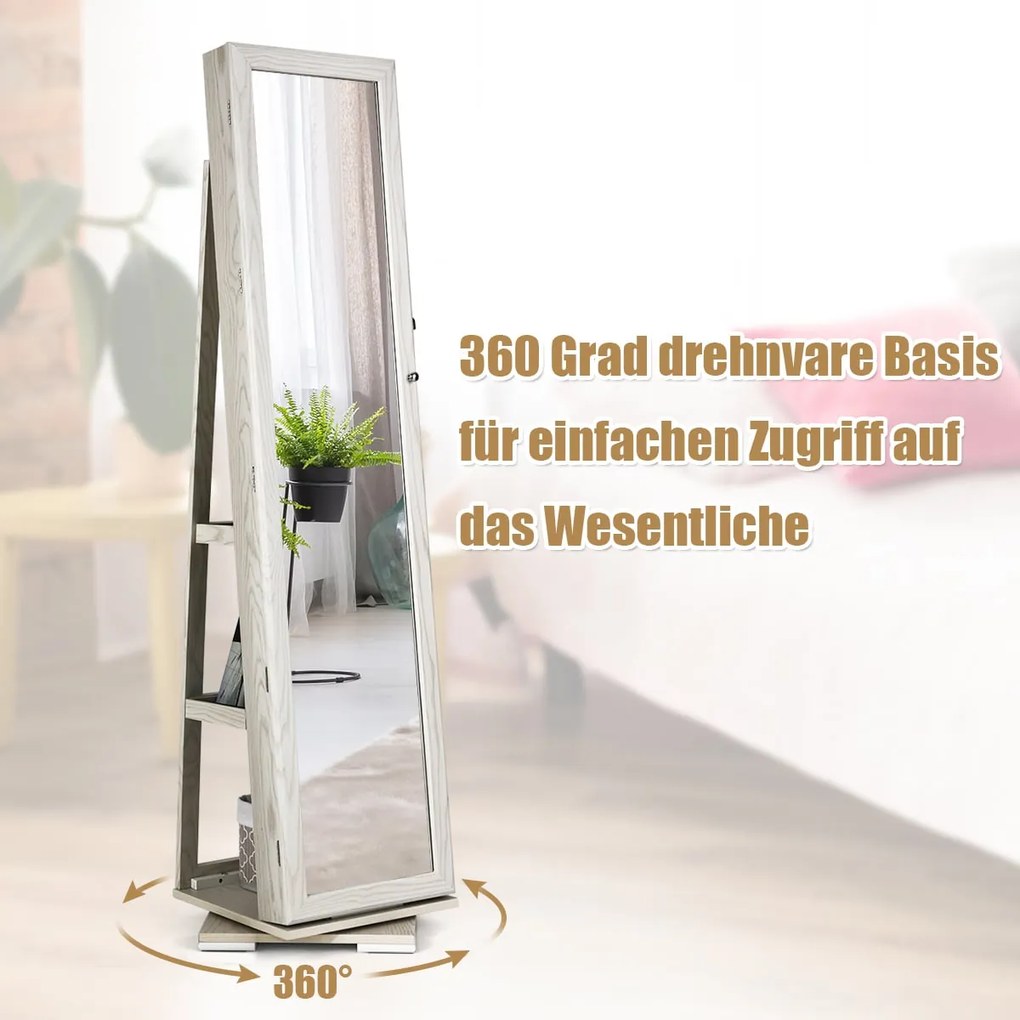 Costway Um 360° otočná šperkovnice 2 v 1 Skříňka na šperky – 39 × 39 × 161 cm