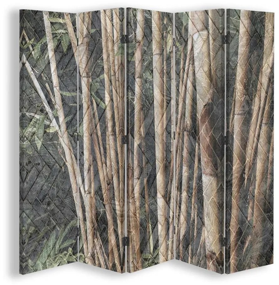 Ozdobný paraván, Bambusové stonky v hnědé barvě - 180x170 cm, pětidílný, korkový paraván