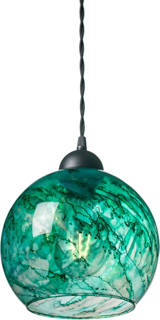 Light for home - Závěsné svítidlo se stínítkem z foukaného skla v zeleném provedení 19603 "MARBLE", 1x60W, E27, Černá