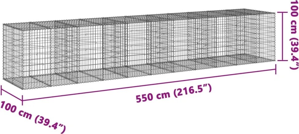 Gabionový koš s víkem 550 x 100 x 100 cm pozinkované železo 3295199