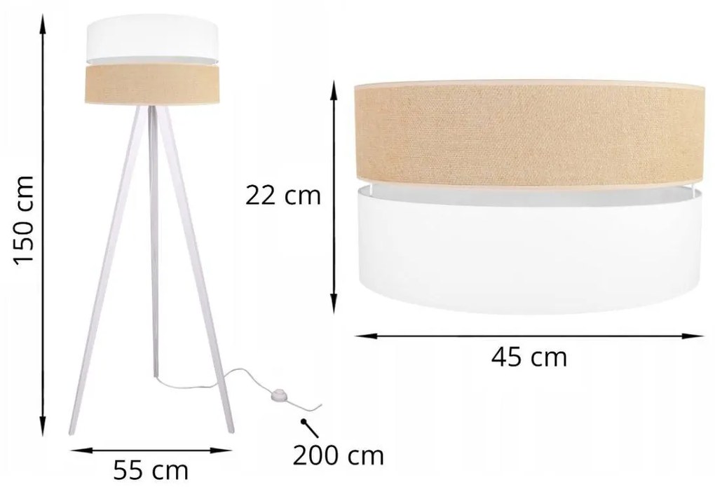 Podlahová lampa JUTA, 1x jutové/bílé textilní stínítko, W