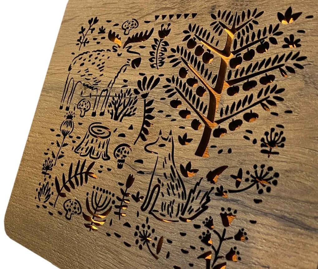 Li-Go "Les s liškou"  lampa 19x19cm provedení povrchu: dub světlý
