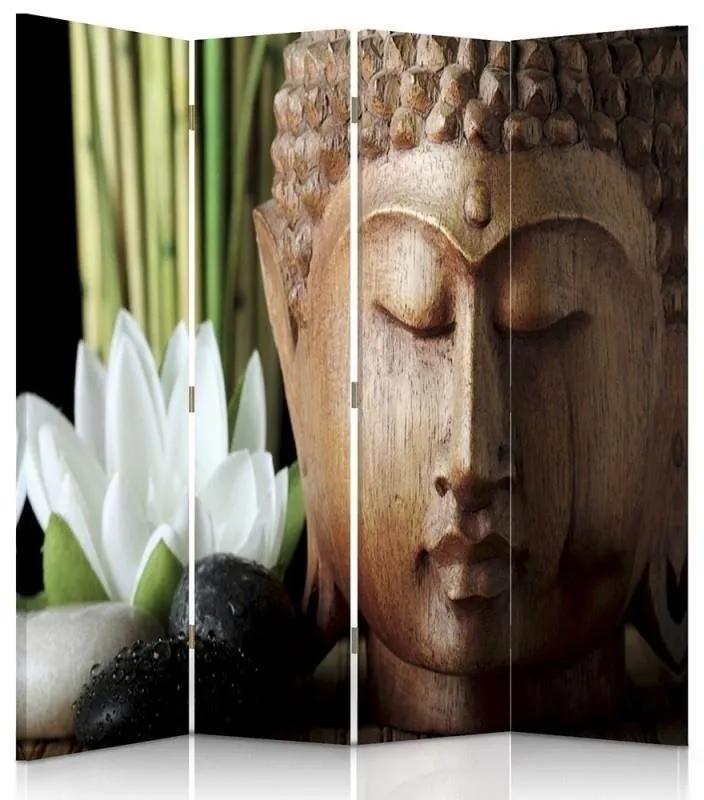 Ozdobný paraván Buddha Bambusové květiny - 145x170 cm, čtyřdílný, klasický paraván