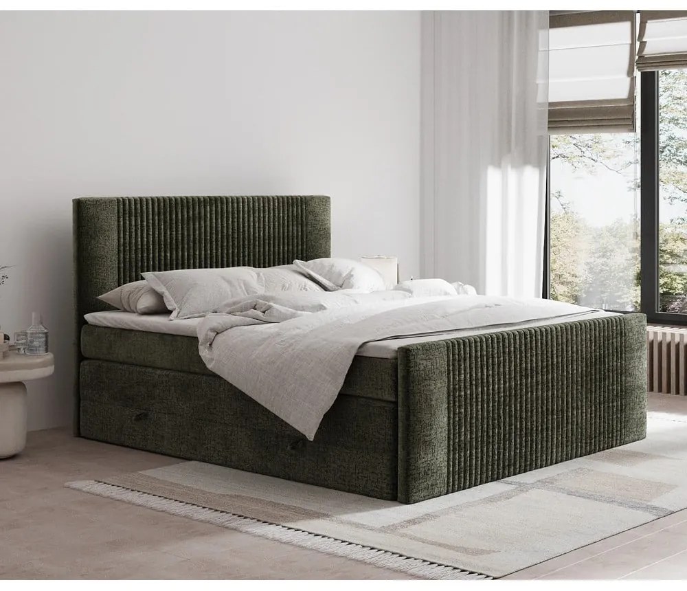 Tmavě zelená boxspring postel s úložným prostorem 180x200 cm Bergamo – Maison de Rêve