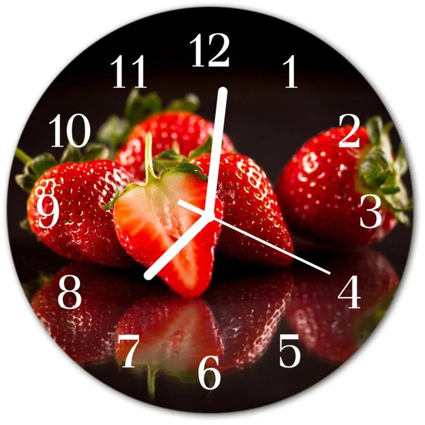 Nástenné skleněné hodiny jahody fi 30 cm