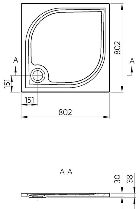 ARTTEC sprchová čtvercová vanička z litého mramoru LINEA 80 x 80 cm PAN04662
