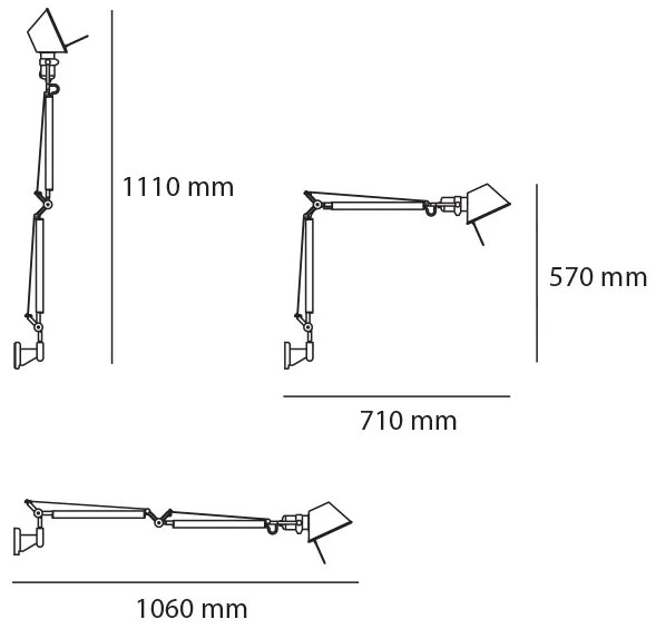 Artemide 25TOL Tolomeo Mini Parete, černá nástěnná lampa s vypínačem, 1x10W LED E27, 68+54cm