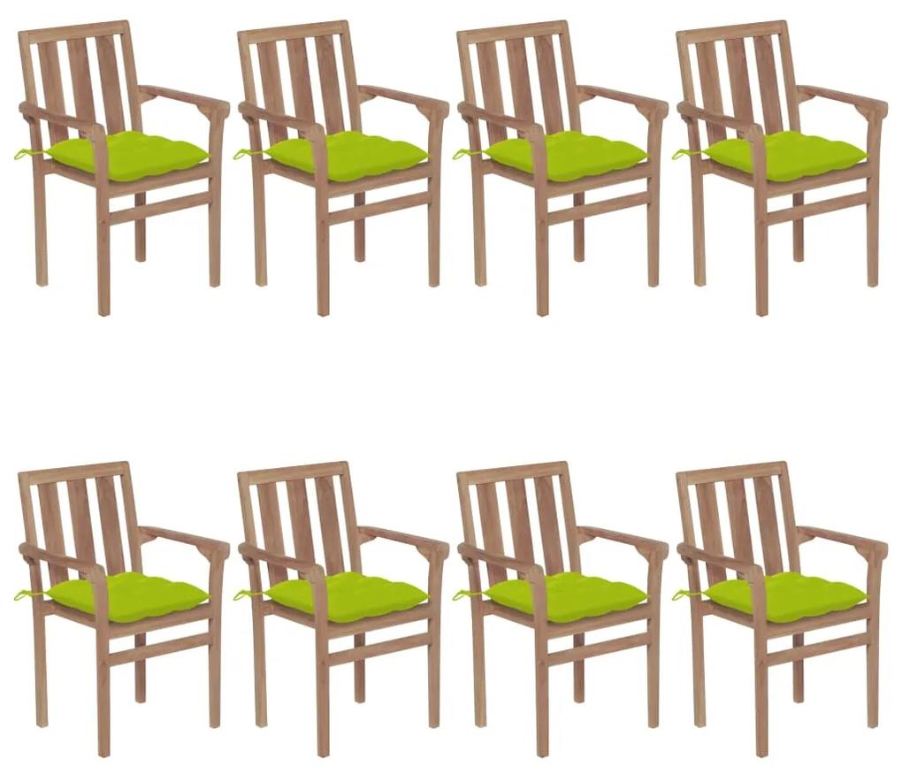 3073459 vidaXL Stohovatelné zahradní židle s poduškami 8 ks masivní teak