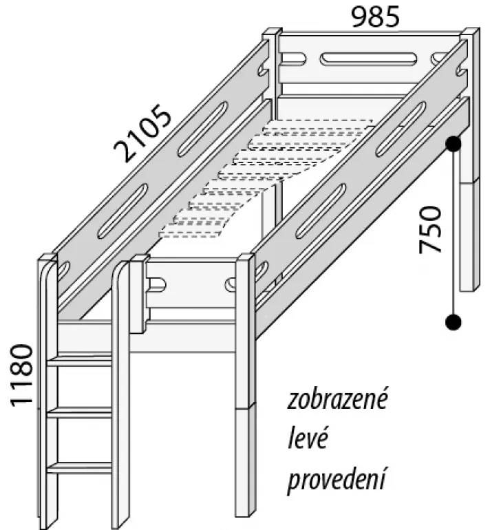 DOMESTAV s.r.o. Zvýšené jednolůžko s děleným čelem Bubbles Materiál: Buk cink, Povrchová úprava: Olej, Specifikace: pravá