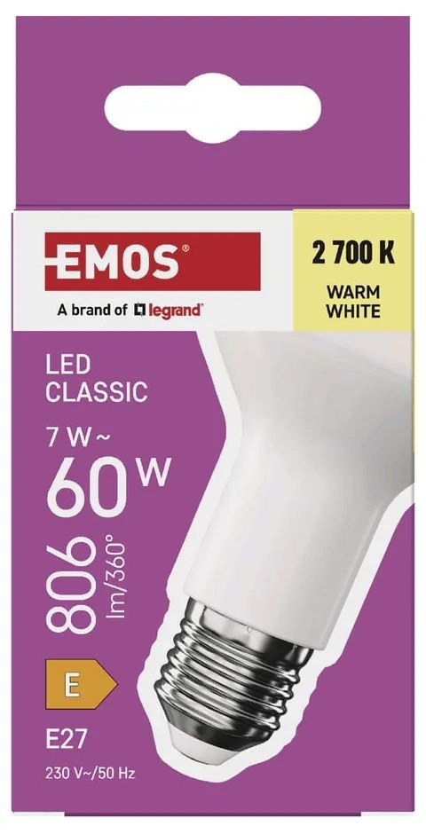 Teplá bílá LED žárovka E27, 7 W – EMOS