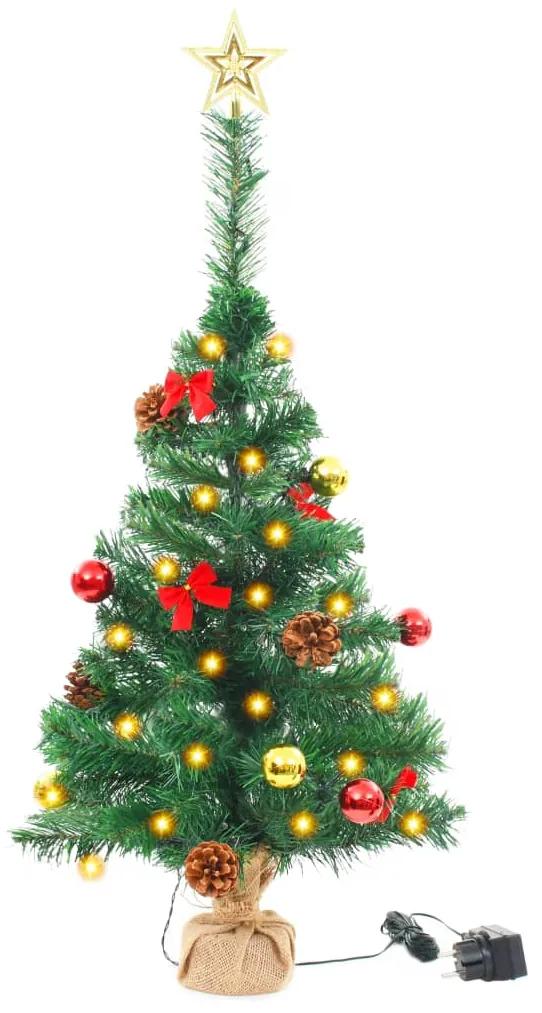 246401 vidaXL Umělý vánoční stromek ozdobený s baňkami a LED 64 cm zelený