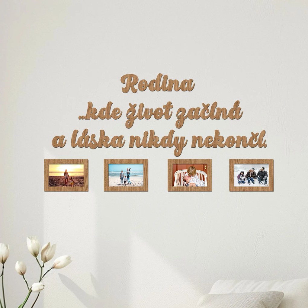 dřevo života Dřevěný fotorámeček Rodina kde života začíná Zvolte barvu dekoru: Antracitová, Zvolte velikost fotografie (cm): 10x15