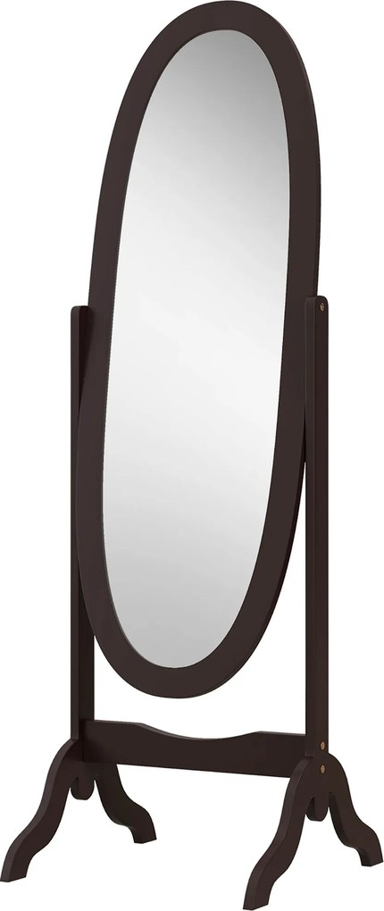 HOMCOM volně stojící zrcadlo oválné ve stylu Shabby-Chic, naklápěcí, 48 x 46 x 147 cm, MDF, káva