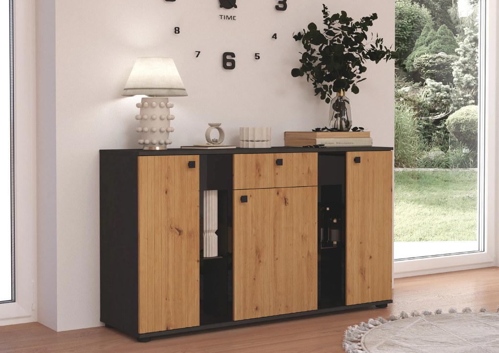 Stolarz Lempert Komoda Salsa MDF lamely Barva: Artisan/Černá, LED osvětlení: Bez osvětlení