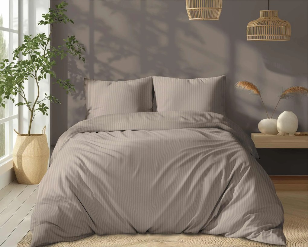 Detexpol Adamash ložní prádlo 160x200 taupe béžová tmavá jednobarevné pruhy 1 cm Pure