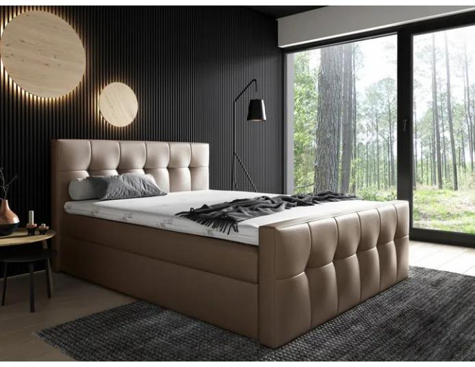 Čalouněná postel Maxim 200x200, hnědá eko kůže + TOPPER