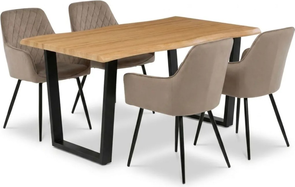 Vikio Jídelní set pro 4 osoby 160x90 cm dub noha U béžová židle s područkami VJS166-4CA