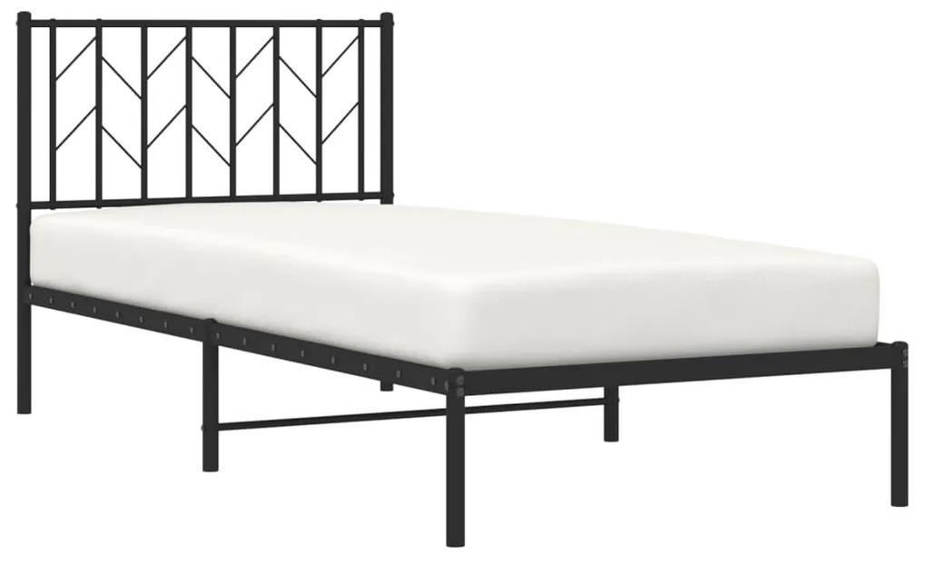 Kovový rám postele s čelem černý 90 x 200 cm