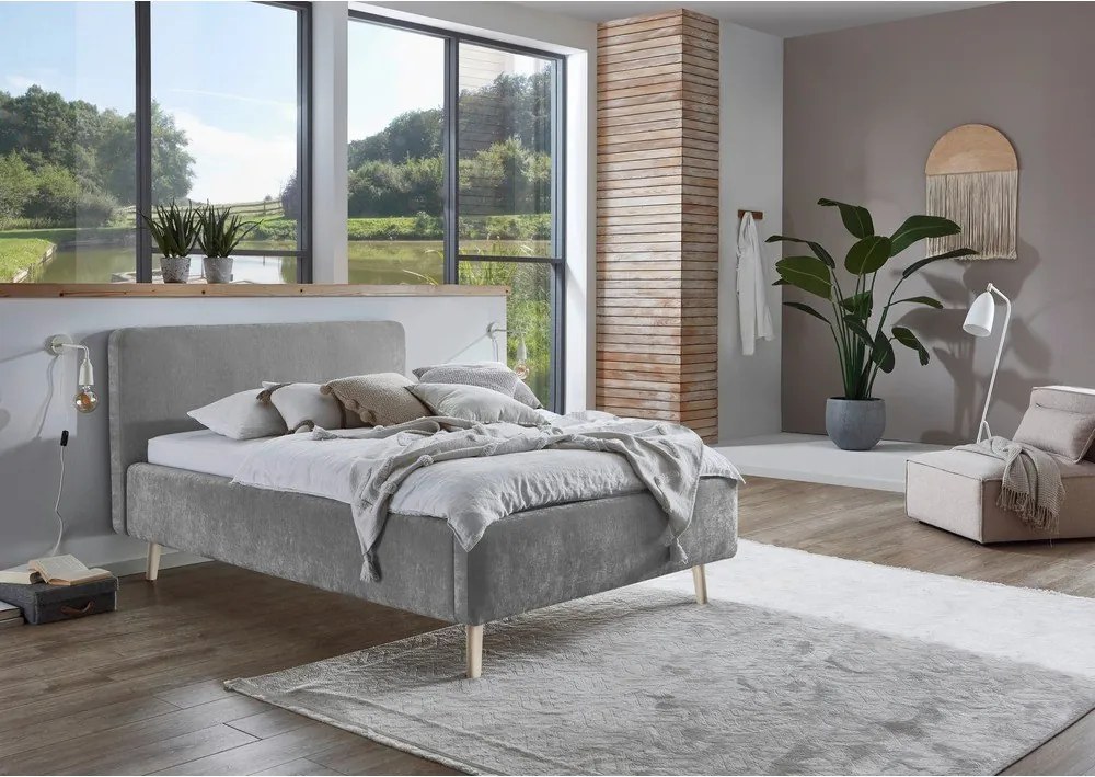 Šedá čalouněná dvoulůžková postel bez roštu 140x200 cm Mattis – Meise Möbel