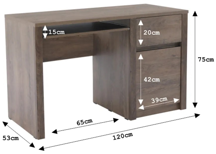 Kondela PC stolek, dub lefkas tmavý, MONTANA B1