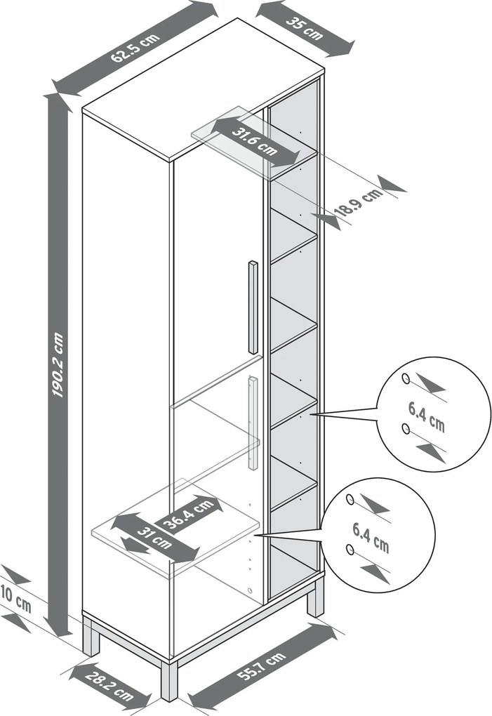 Tchibo - Vysoká koupelnová skříňka »Eklund« s boční přihrádkou - barva: bílá