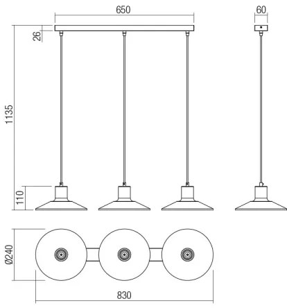 Redo 01-4056 - Lustr na lanku FRESNO 3xE27/42W/230V