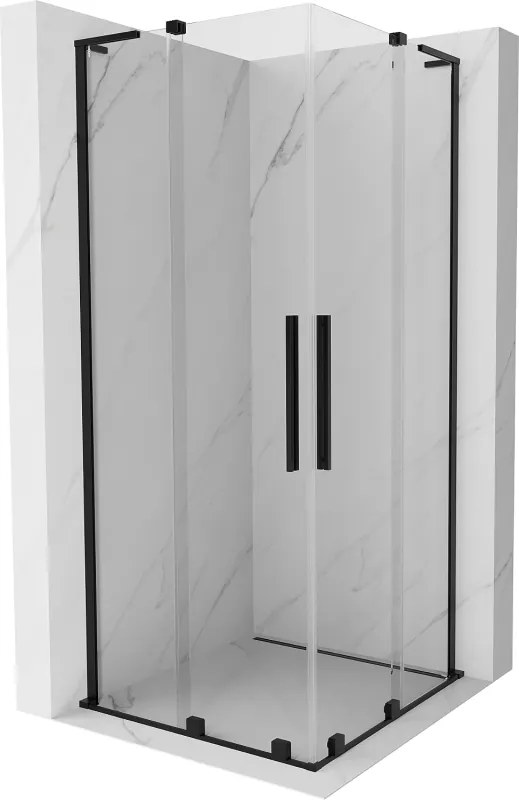 Mexen Velar L Duo, sprchový kout s posuvnými dveřmi 100 x 100 cm, 8mm čiré sklo, černá matná, 871-100-100-02-03-70