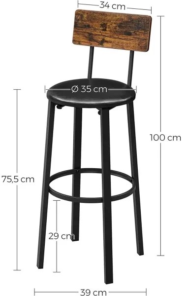 Barová židle AVEN 2 ks hnědá/černá