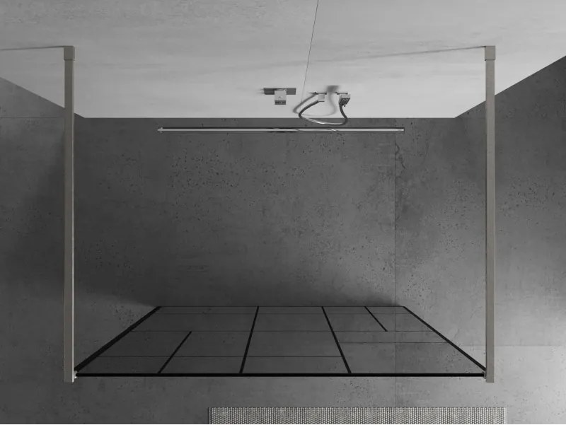 Mexen Kioto, sprchová zástěna Walk-In 110 x 200 cm, 8mm sklo černý vzor, broušená ocel profil, 800-110-002-97-78