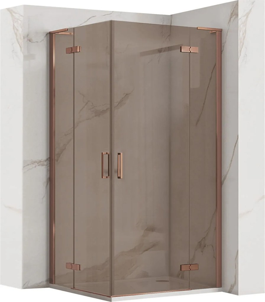 Rea Hugo Double, 2-křídlý sprchový kout 100 (dveře) x 100 (dveře) x 200 cm, 6mm šedé sklo, měděný profil, KPL-K6976