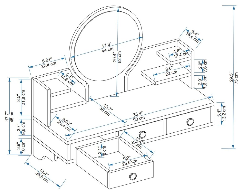 NAXOS závěsný kosmetický stolek, borovice Atlantic / bílá