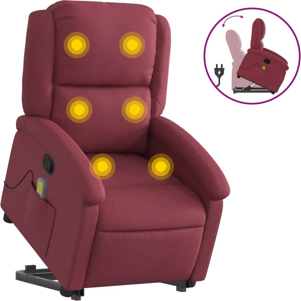 Zvedací masážní polohovací křeslo vínové textil 3204179