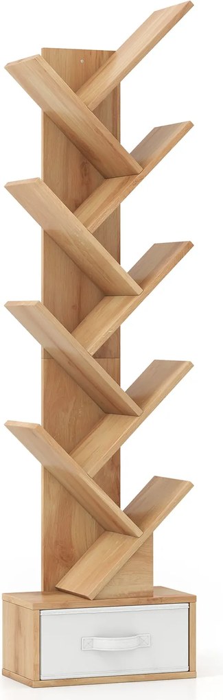 Costway 10 Tier Tree Bookshell se zásuvkovou podlahou Stojací úložná police