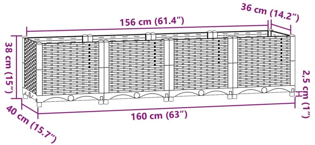 vidaXL Marketos Vyvýšený záhon 160 x 40 x 38 cm polypropylen