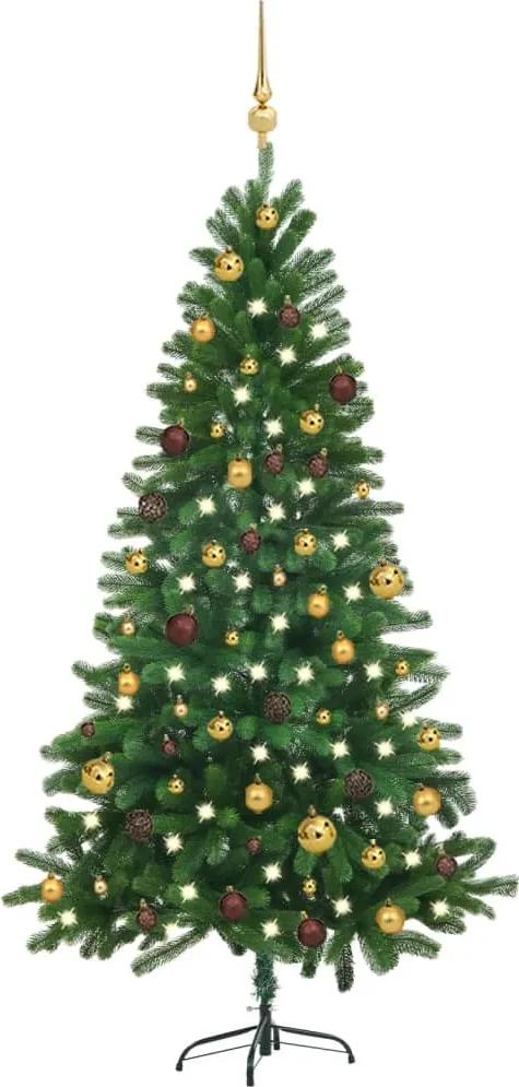 vidaXL Umělý vánoční stromek s LED a sadou koulí 180 cm zelený [3077555] Barva: Růže
