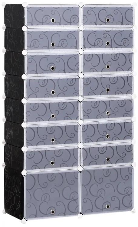 HOMCOM Botník modulární bezšroubový pro 32 párů bot, plast/kov, černo-bílý 95 x 37 x 160 cm