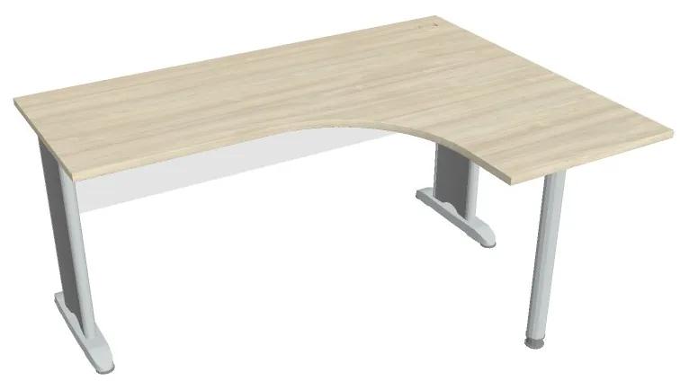 Stůl ergo oblouk levý 160×120/60 cm - Hobis Cross CE 60 L Dekor stolové desky: akát, Dekor lamino podnože: bílá, Barva nohou: Stříbrná