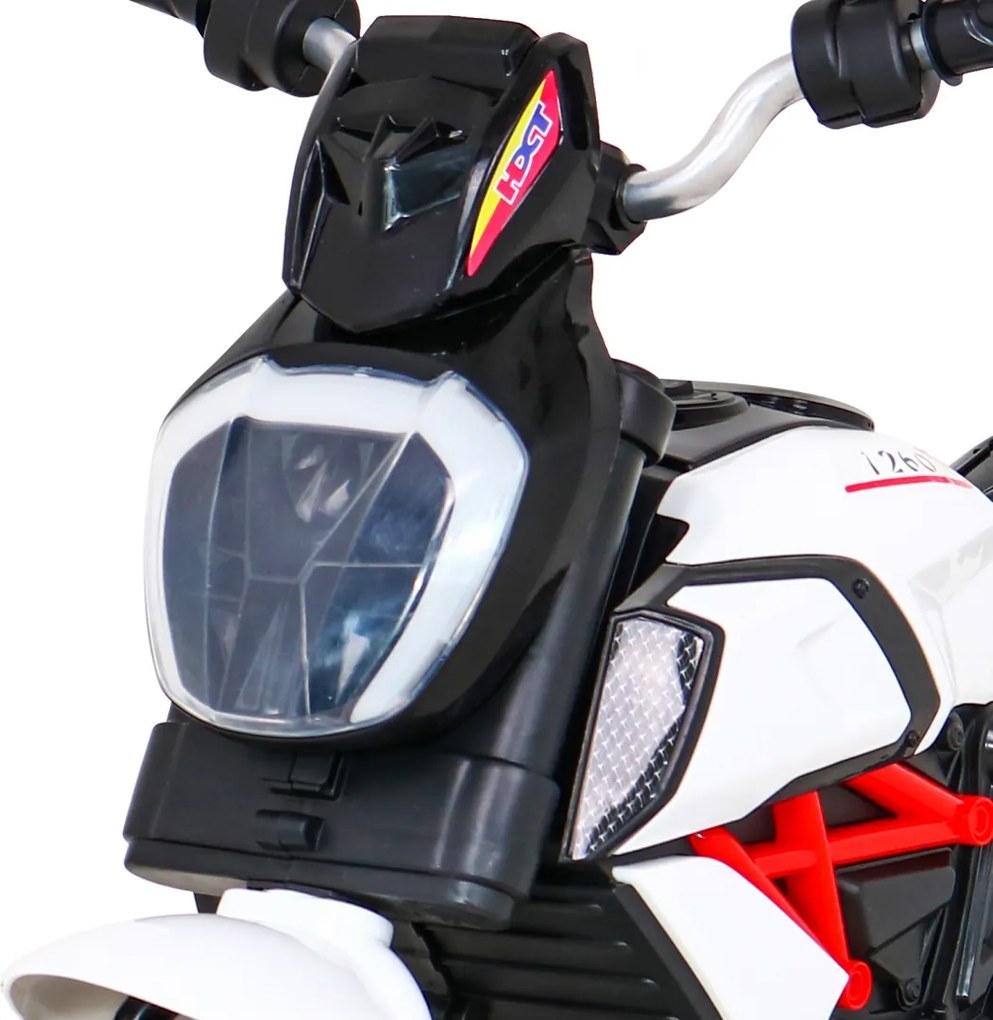 Ramiz Motorka Fast Tourist na baterie pro děti bílá + audio + světla + ekokůže