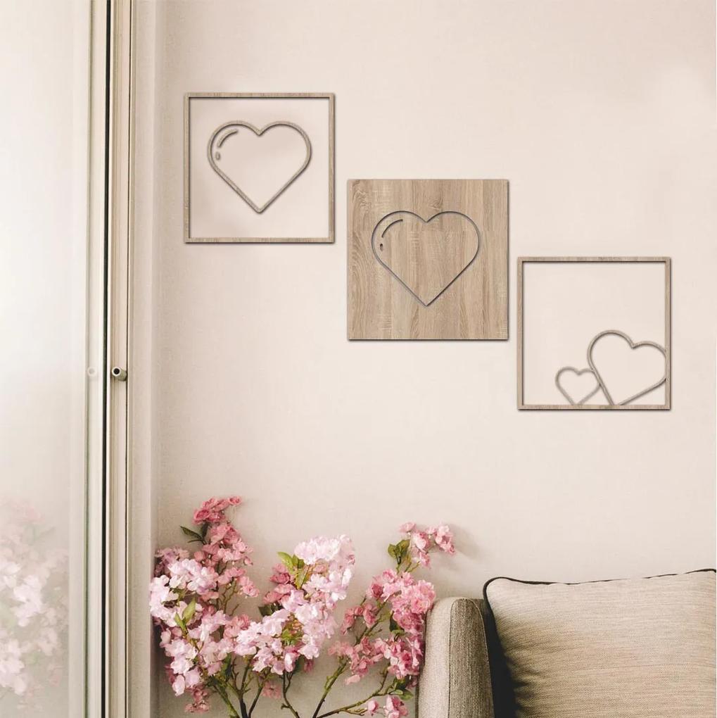 dřevo života 3dílná kolekce dřevěných  srdcí na zeď Barevný vzor: Buk, Rozměry (cm): 20x20