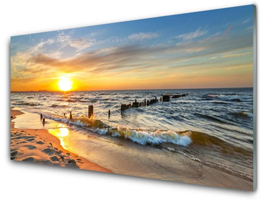 akrylový obraz Moře Západ Slunce Pláž 140x70 cm