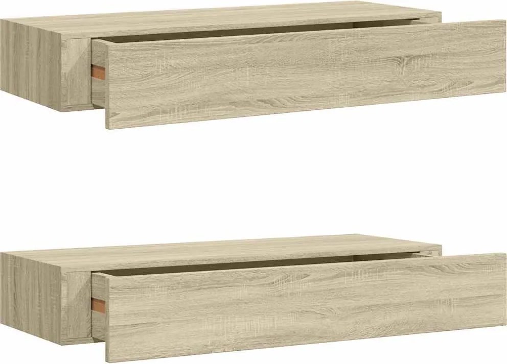 Nástěnné police se zásuvkou 2 ks dub 60 x 23,5 x 10 cm MDF 330262