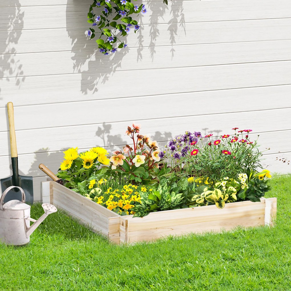 Outsunny Čtvercový Dřevěný Zahradní Urban Plánter Bed Květinová Krabice pro Plodiny, Rostliny, Květiny, Byliny na Terasu 100x100x16 cm Přírodní